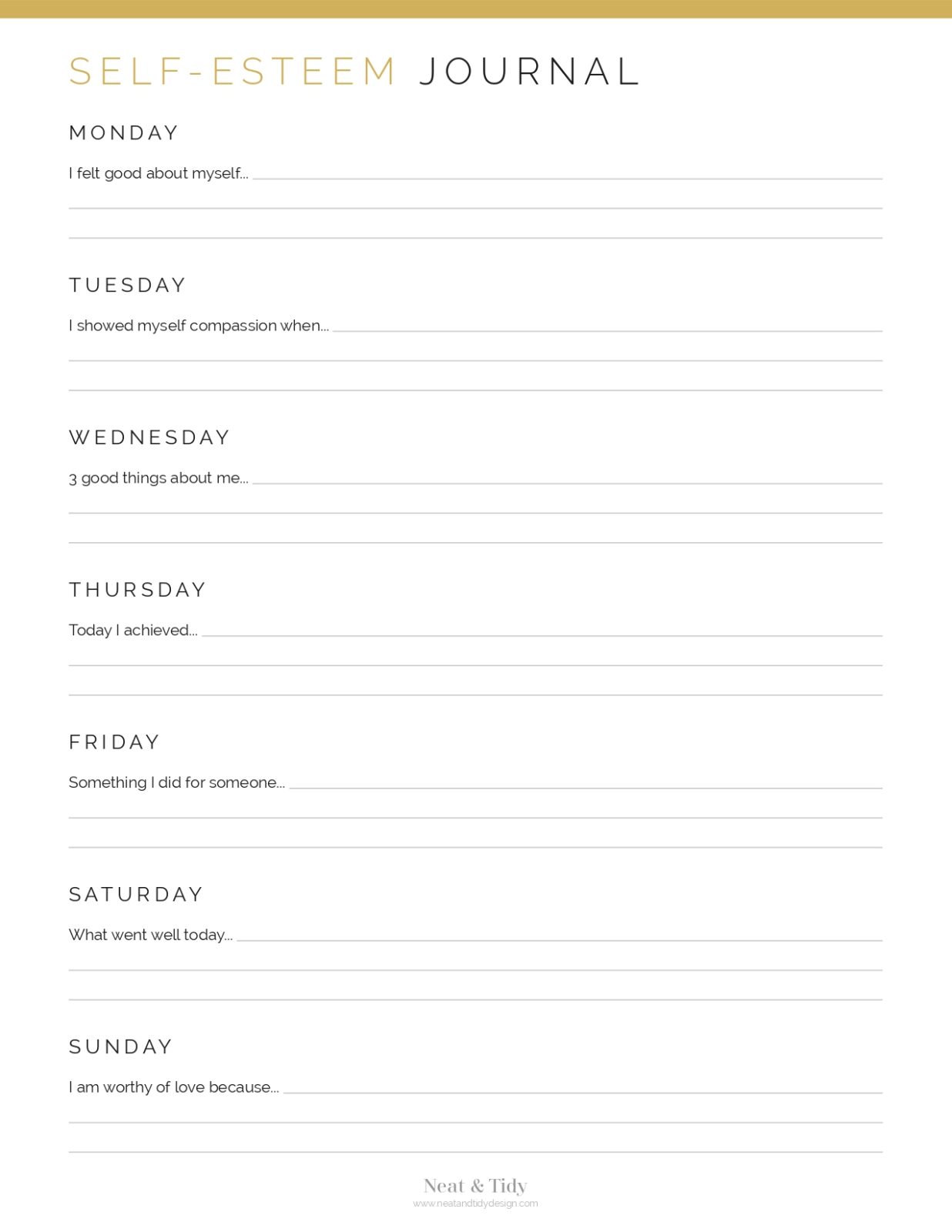 Self-Esteem Journal - Neat and Tidy Design