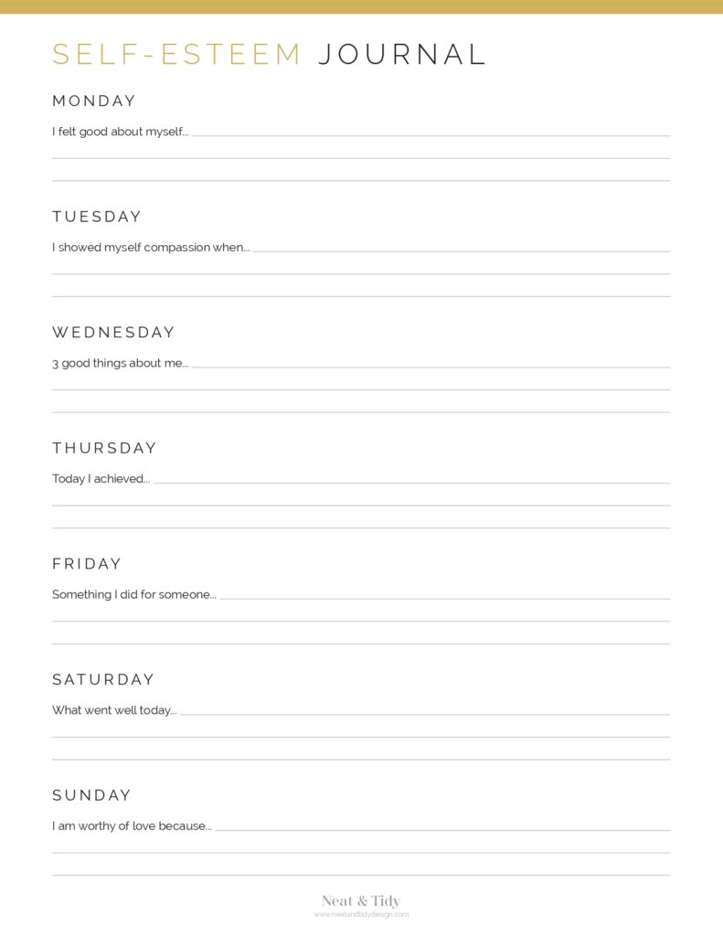 Self-Esteem Journal - Neat and Tidy Design