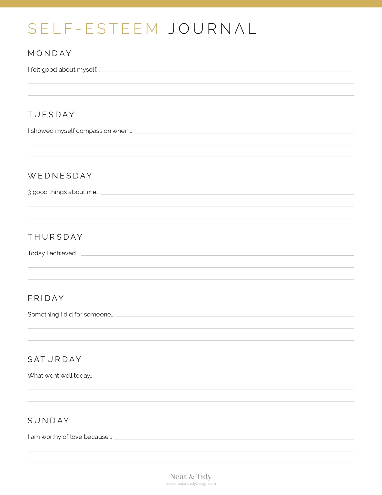 Self-Esteem Journal - Neat and Tidy Design