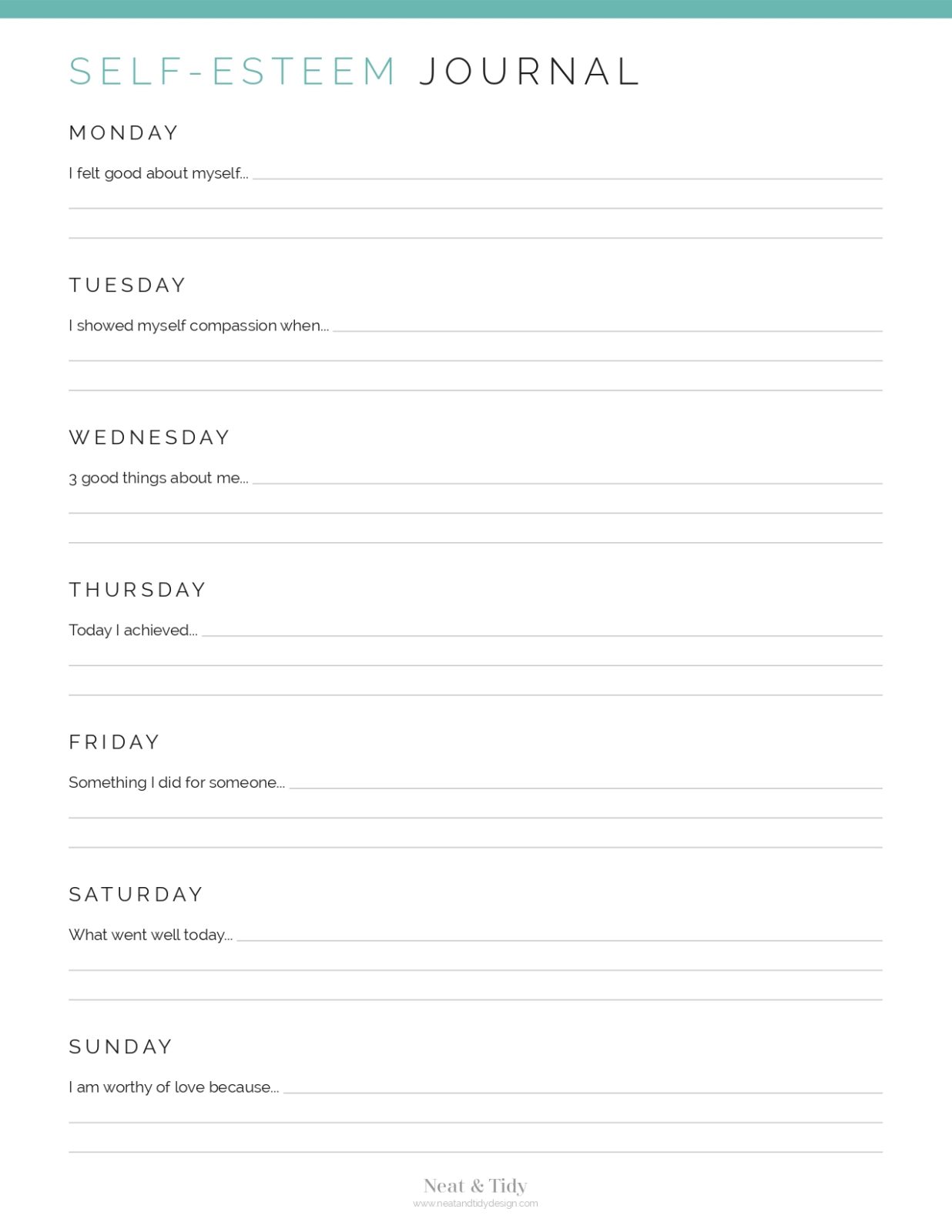 Self-Esteem Journal - Neat and Tidy Design