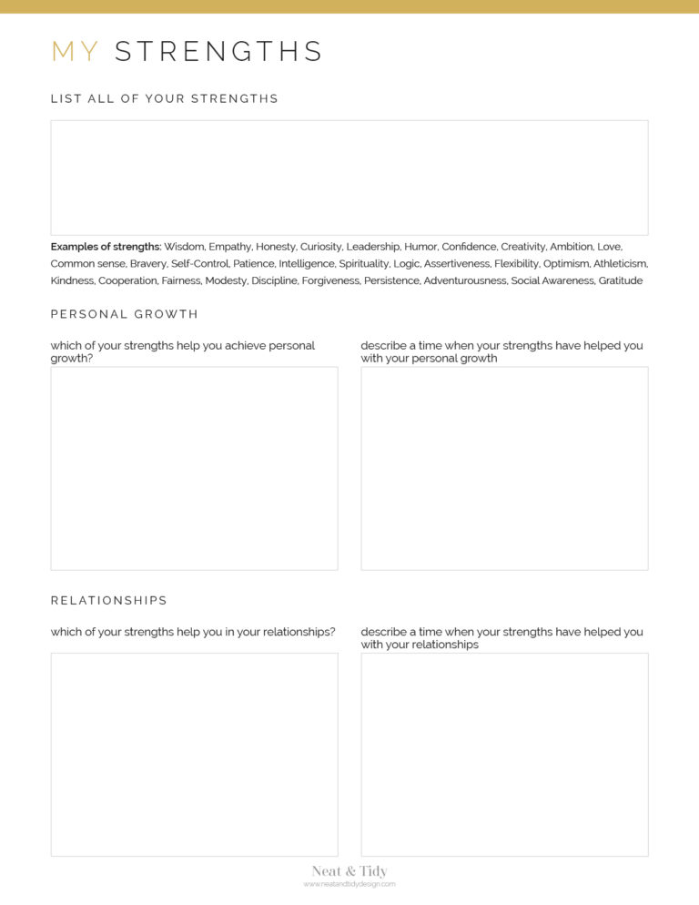 My Strengths Worksheet - Neat and Tidy Design