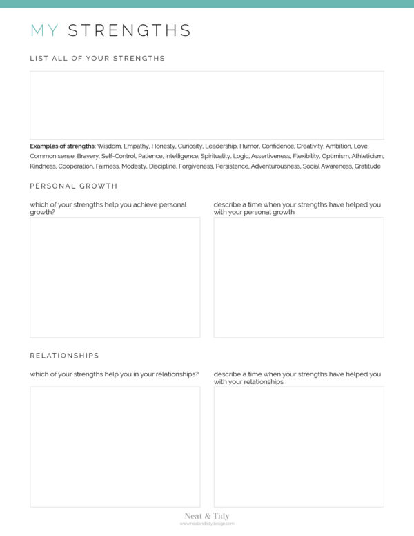 My Strengths Worksheet - Neat and Tidy Design