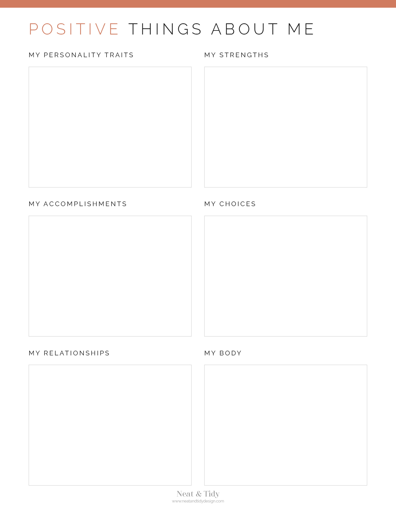 Positive Things About Me Worksheet - Neat and Tidy Design