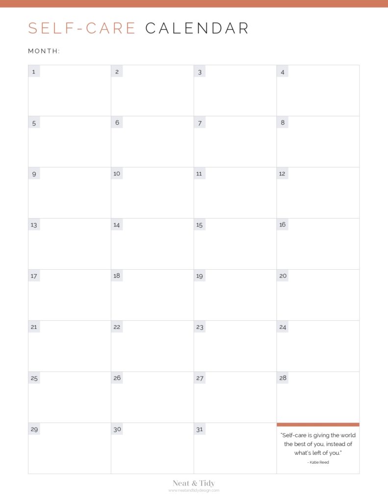 Self-Care Calendar - Neat and Tidy Design