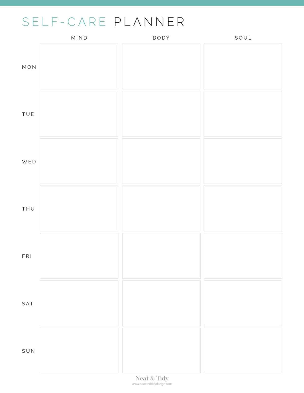 Weekly Self-Care Planner - Neat and Tidy Design