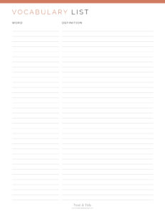 Vocabulary Lists (2 Layouts) - Neat and Tidy Design