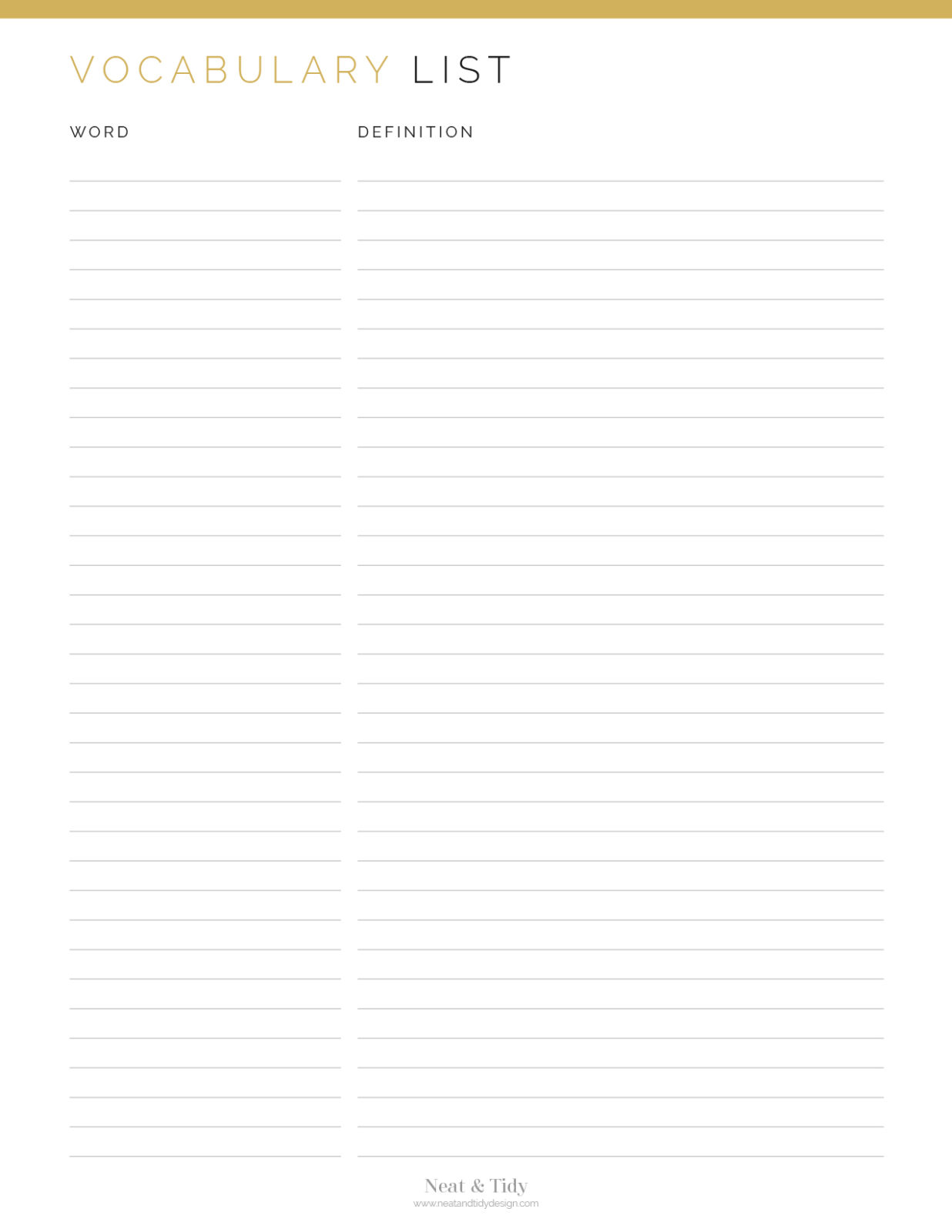 Vocabulary Lists (2 Layouts) - Neat and Tidy Design