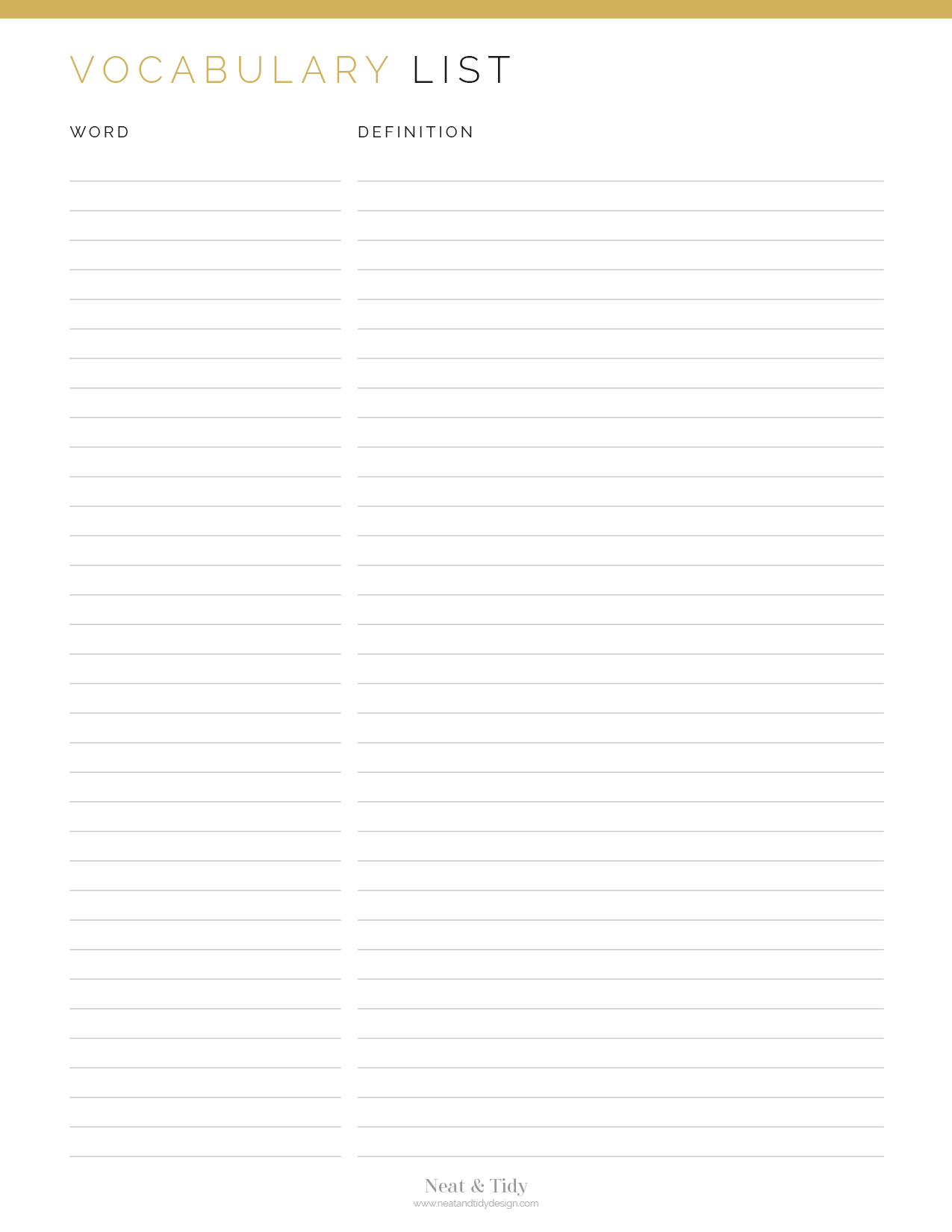 Vocabulary Lists (2 Layouts) - Neat and Tidy Design