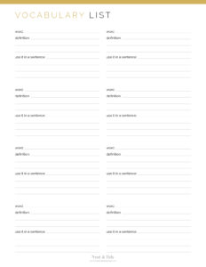 Vocabulary Lists (2 Layouts) - Neat and Tidy Design