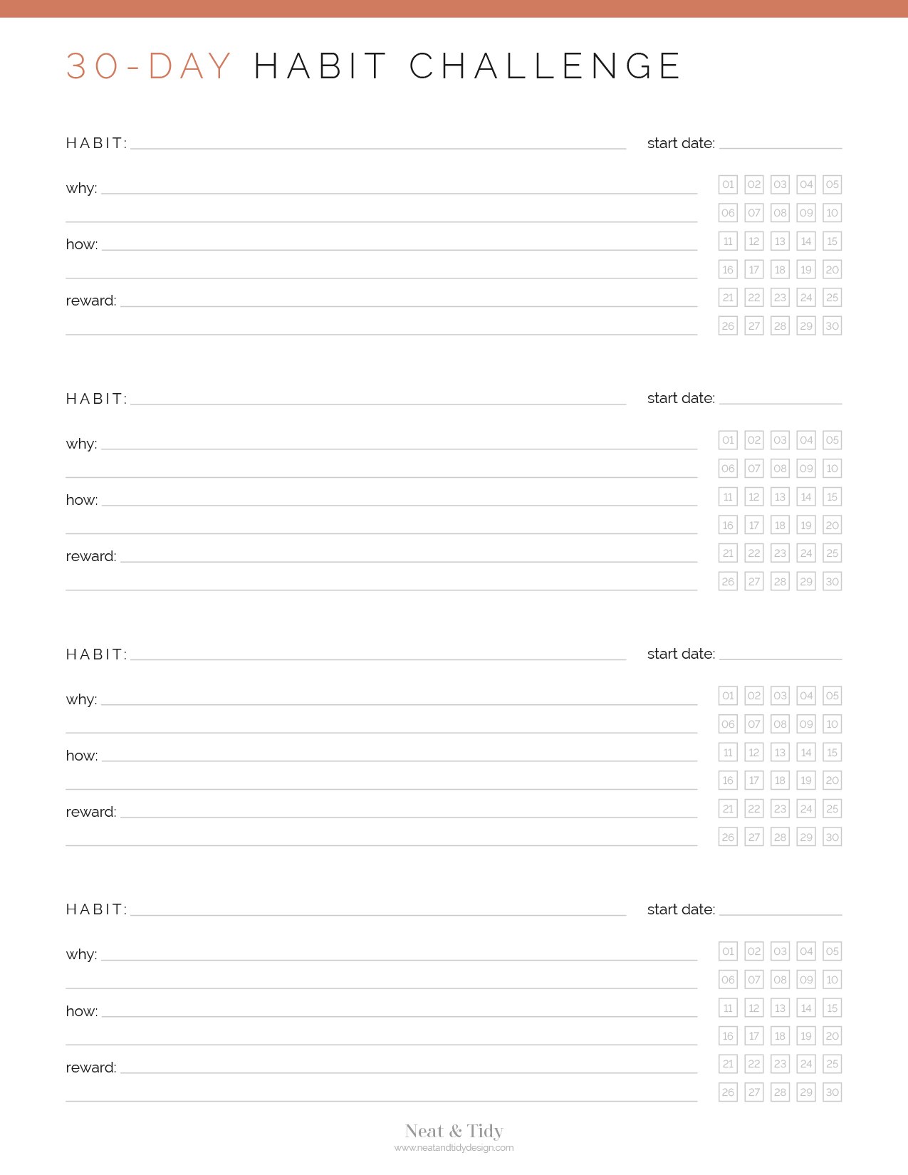 30-Day Habit Challenge - Neat and Tidy Design