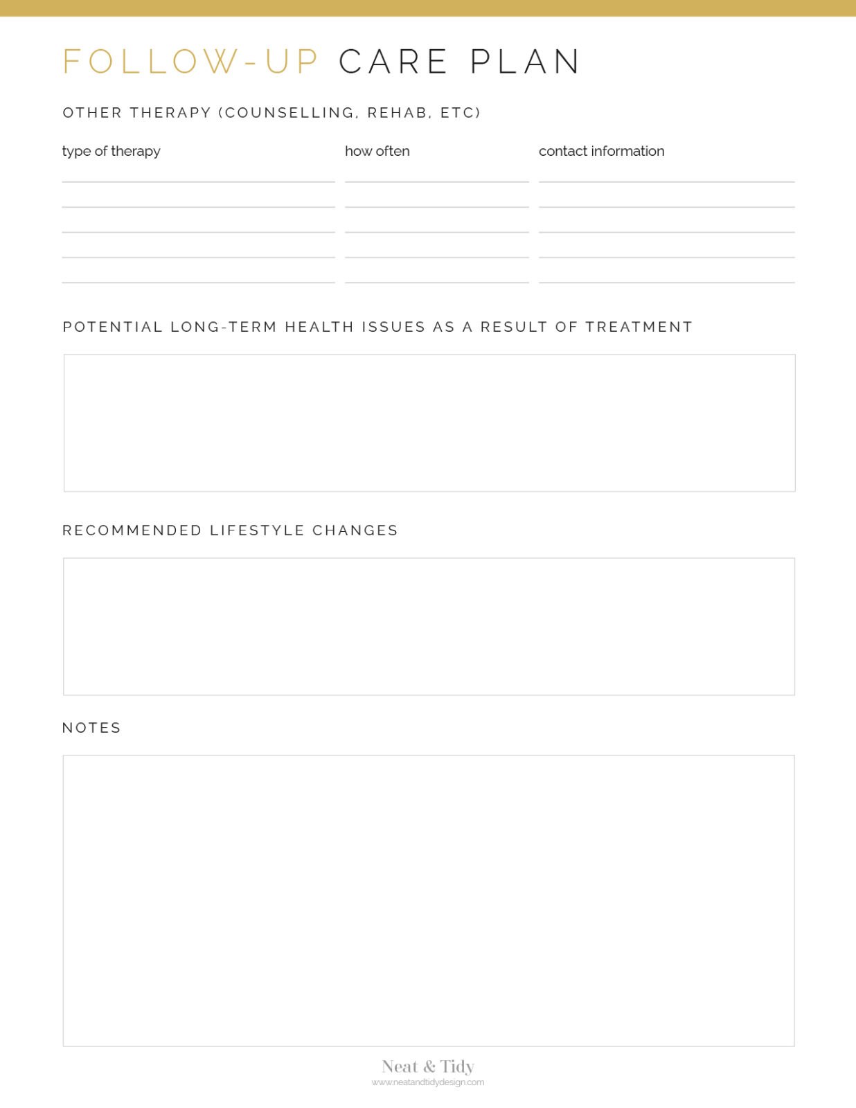 Follow-up Care Plan - Neat and Tidy Design