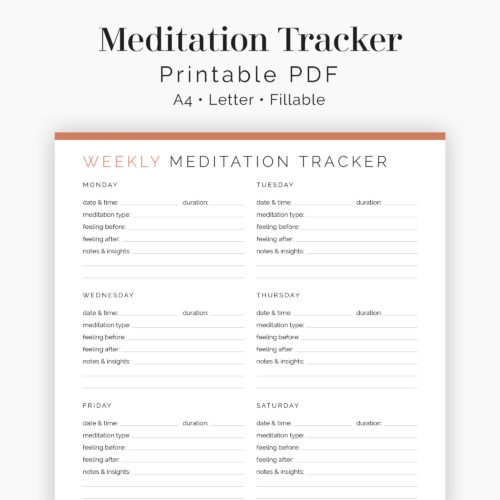 Meditation Tracker (2 layouts) - Neat and Tidy Design