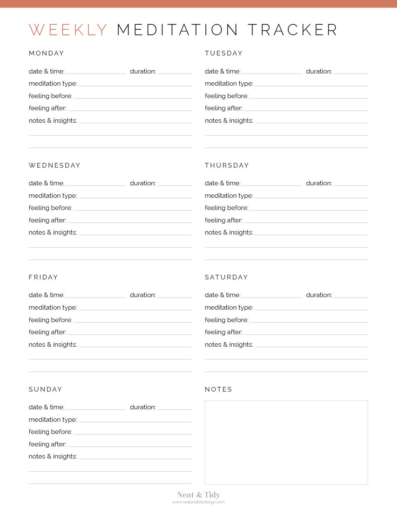Meditation Tracker (2 layouts) - Neat and Tidy Design
