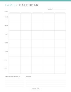 Weekly Family Calendar - Neat and Tidy Design