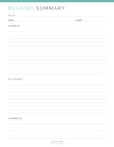 Reading Summary (Lined & Unlined) - Neat and Tidy Design