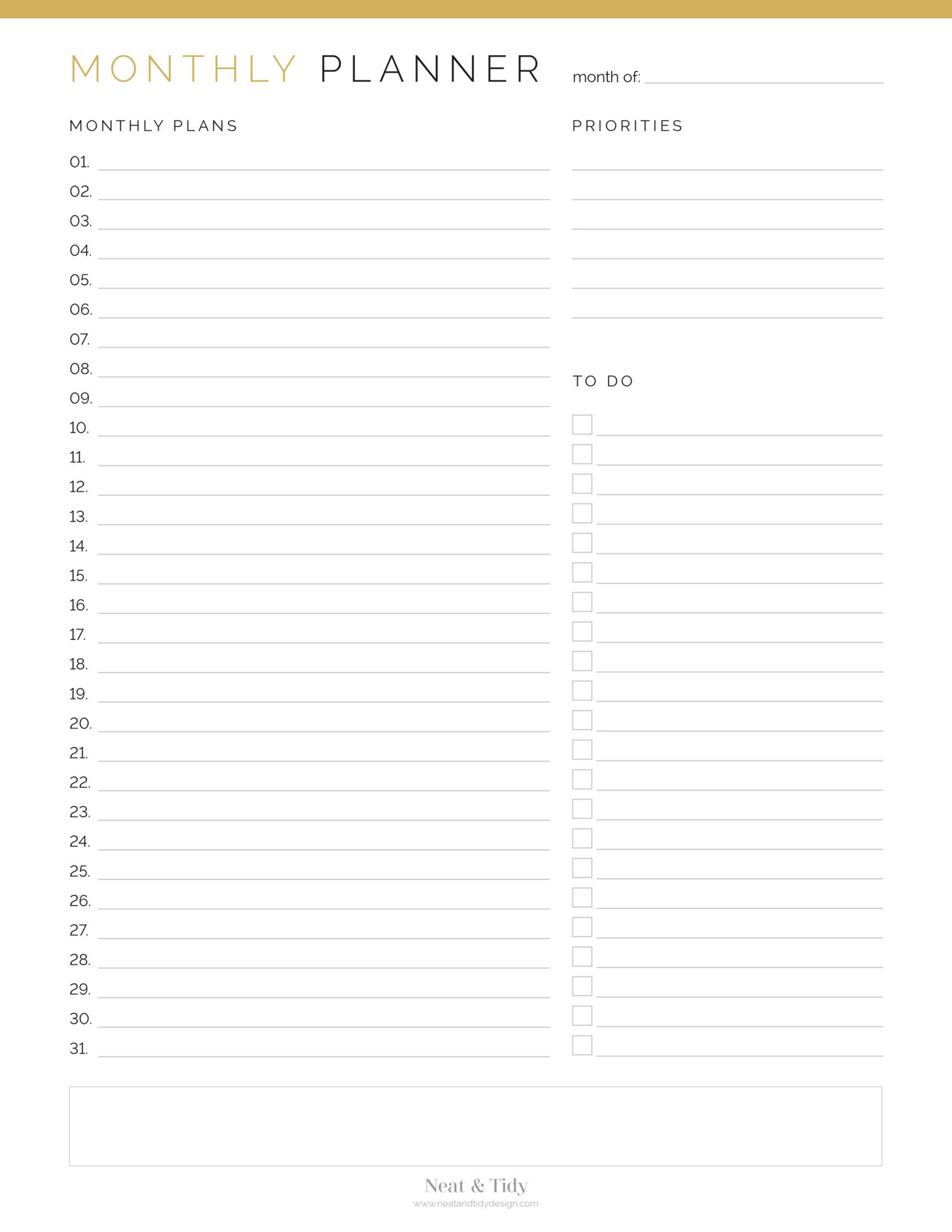 Monthly Planner - Neat and Tidy Design