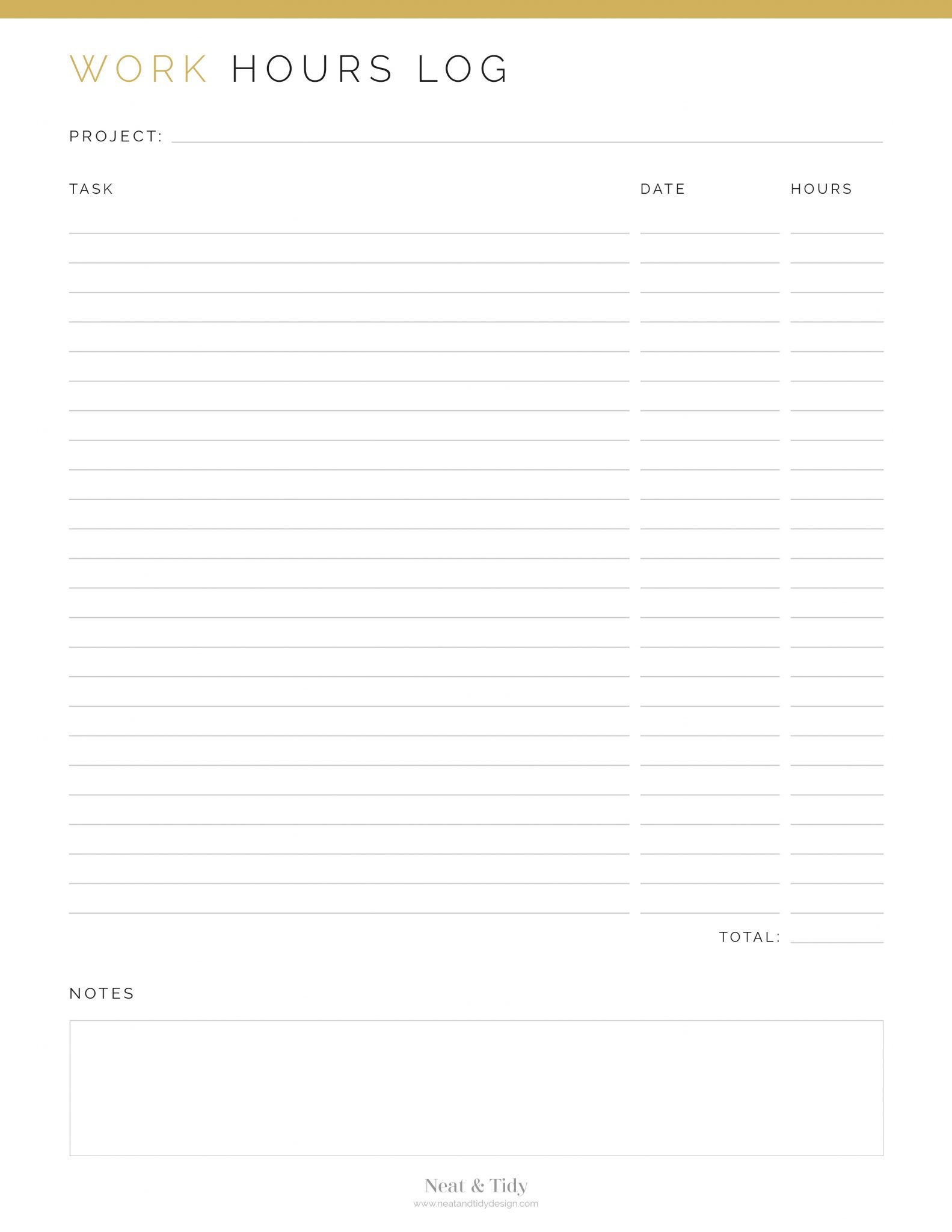 Project Work Hours Log - Neat and Tidy Design