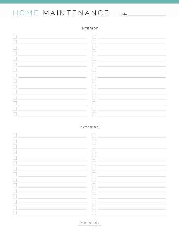 Home Maintenance Checklists - Neat and Tidy Design