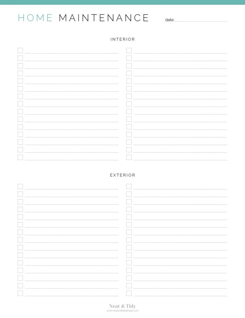 Home Maintenance Checklists - Neat and Tidy Design