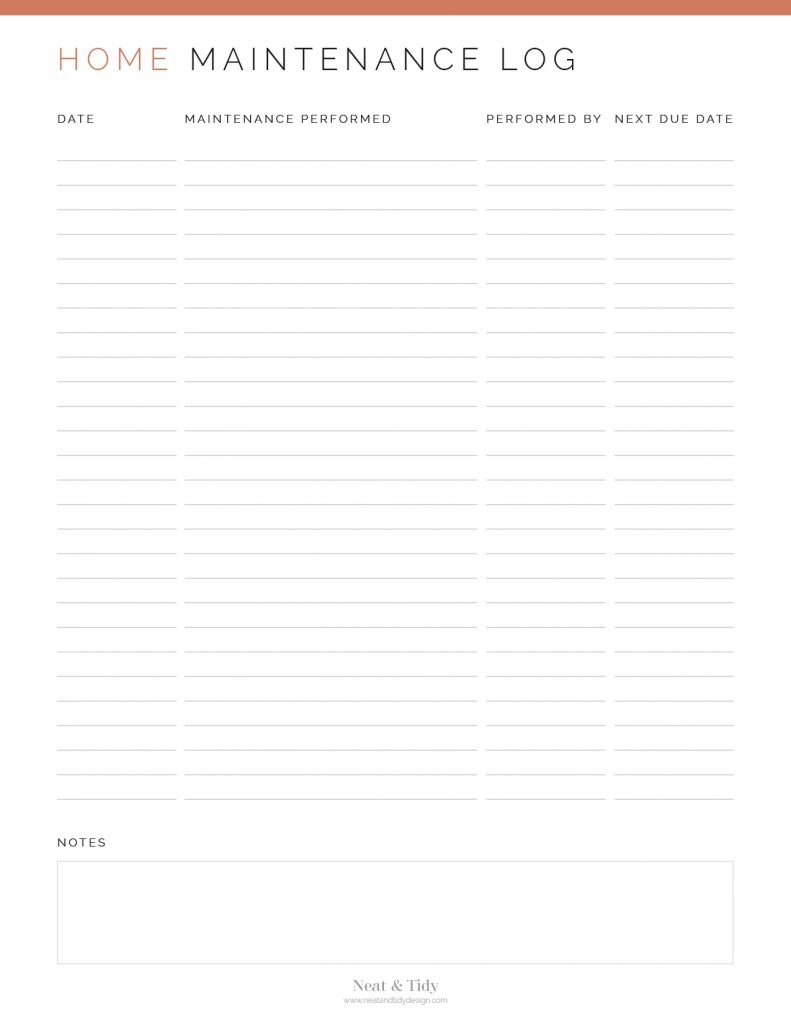 Home Maintenance Logs - Neat and Tidy Design
