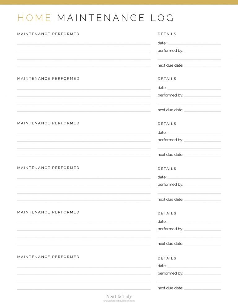 Home Maintenance Logs - Neat and Tidy Design