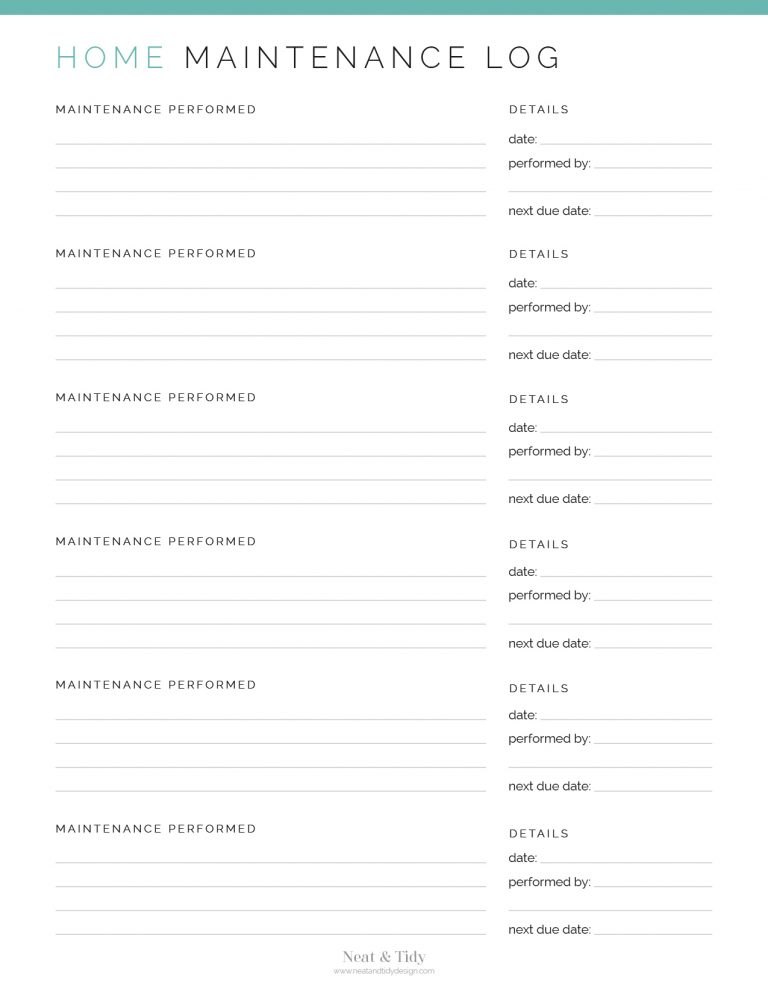 Home Maintenance Logs - Neat and Tidy Design