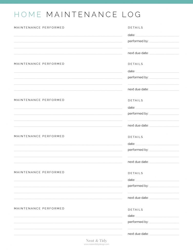 Home Maintenance Logs - Neat and Tidy Design