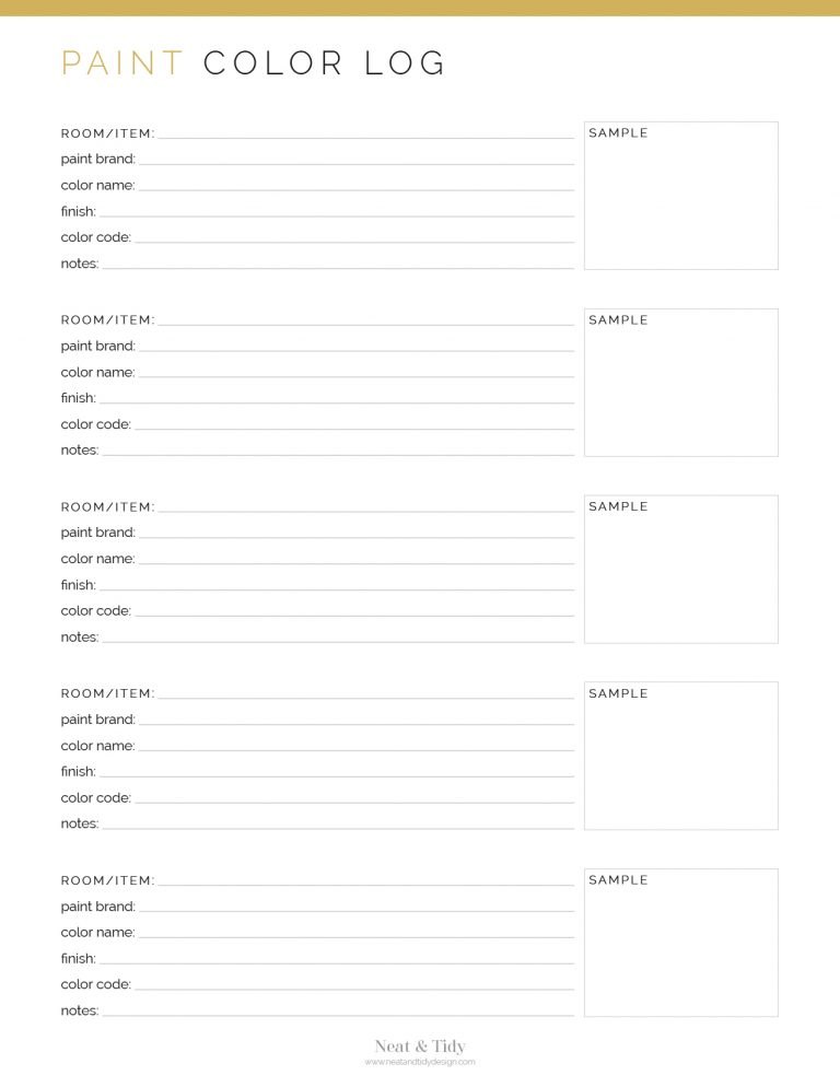 Paint Color Tracker - Neat and Tidy Design