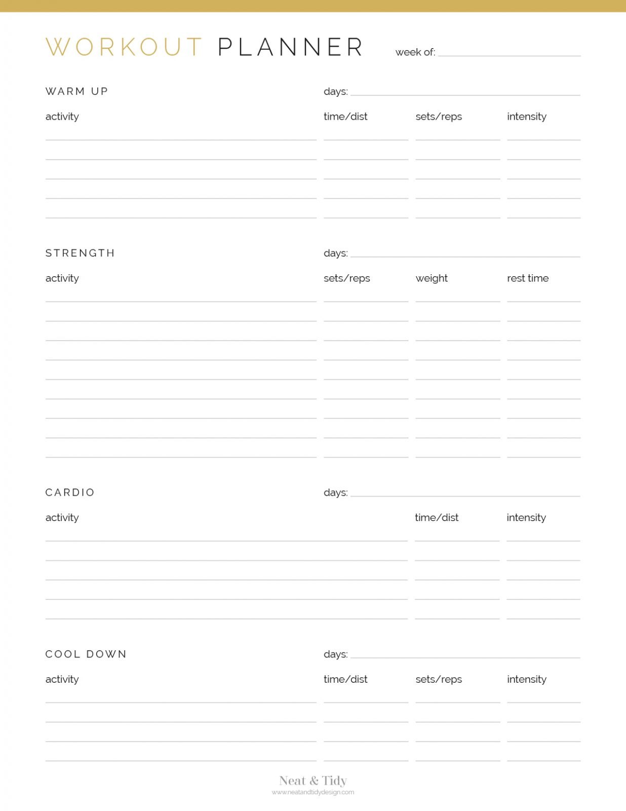 Weekly Workout Planner - Neat and Tidy Design