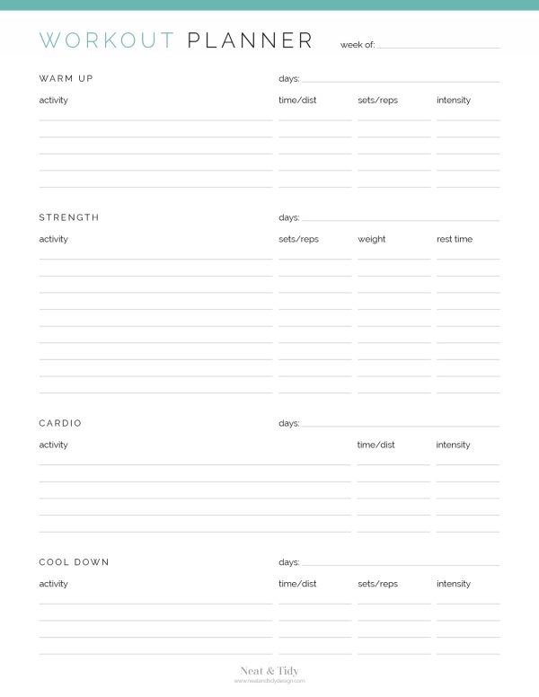 Weekly Workout Planner - Neat and Tidy Design
