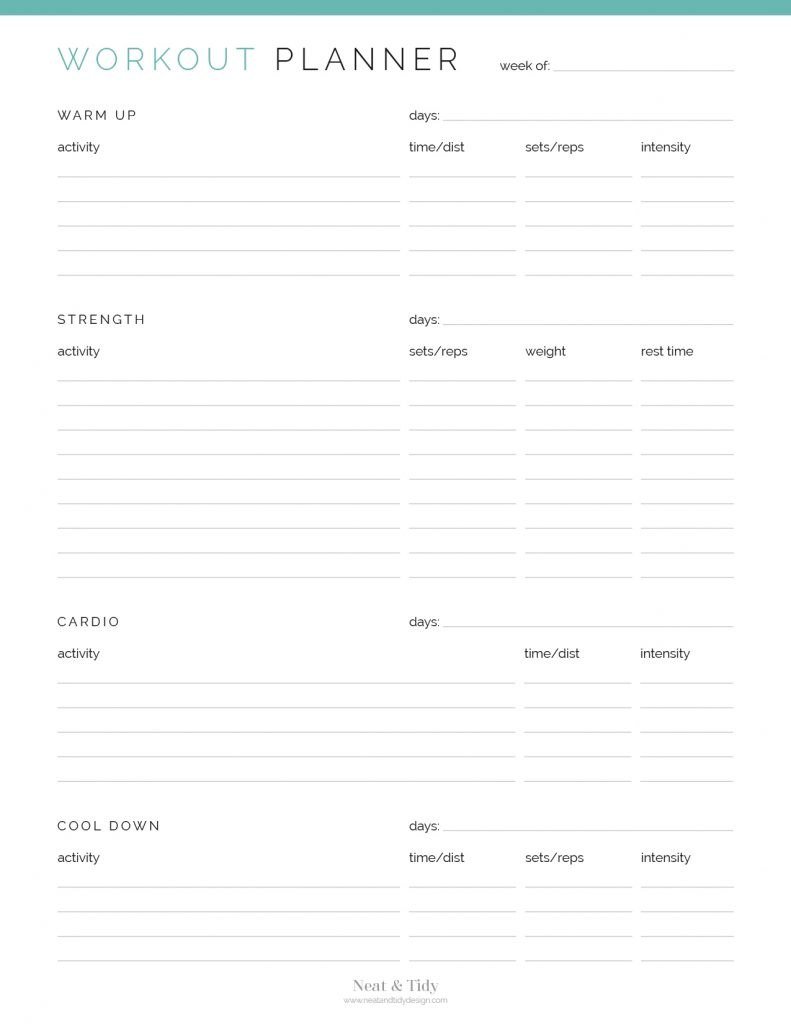 Weekly Workout Planner - Neat and Tidy Design
