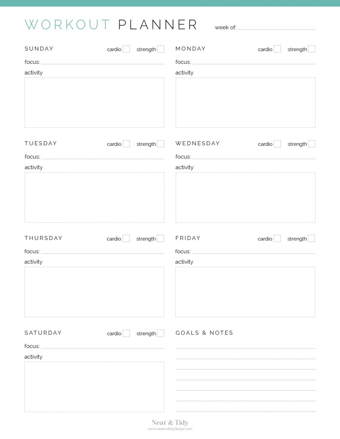 Weekly Workout Planner - Neat and Tidy Design