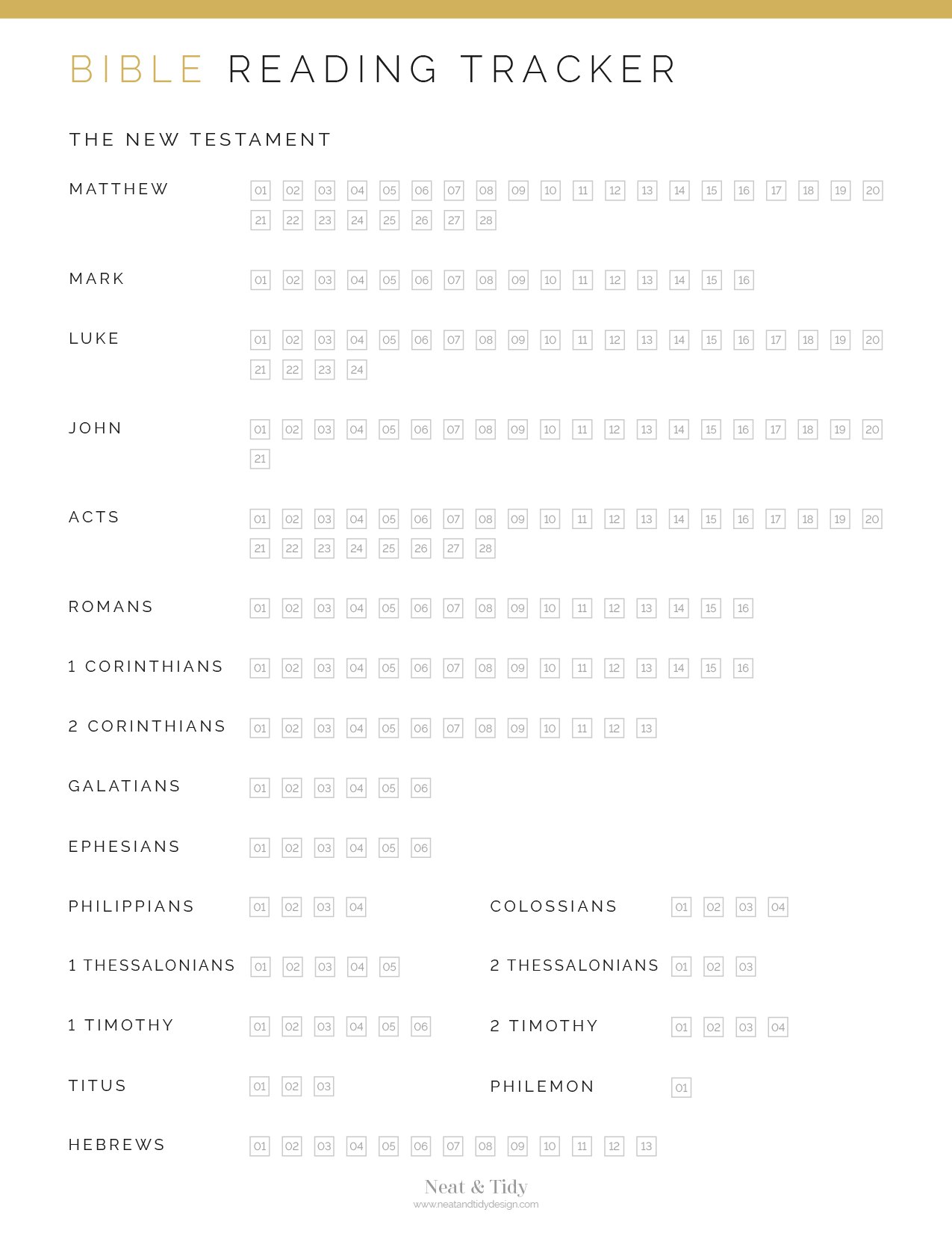 Bible Reading Tracker - Neat and Tidy Design