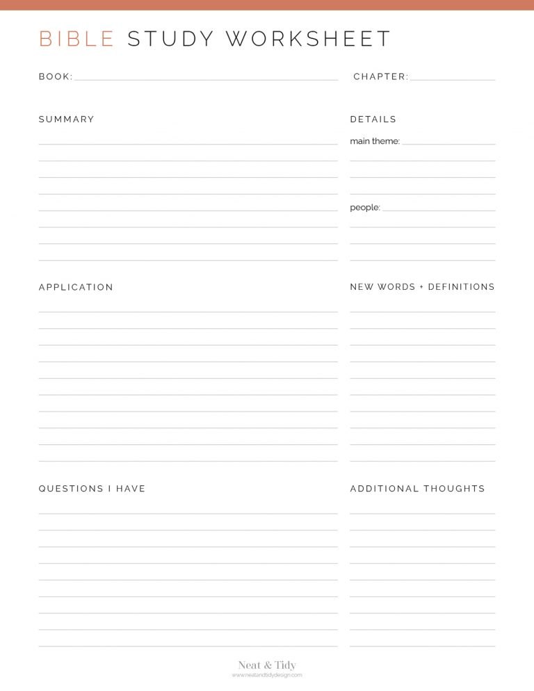 Bible Study Worksheet - Neat and Tidy Design