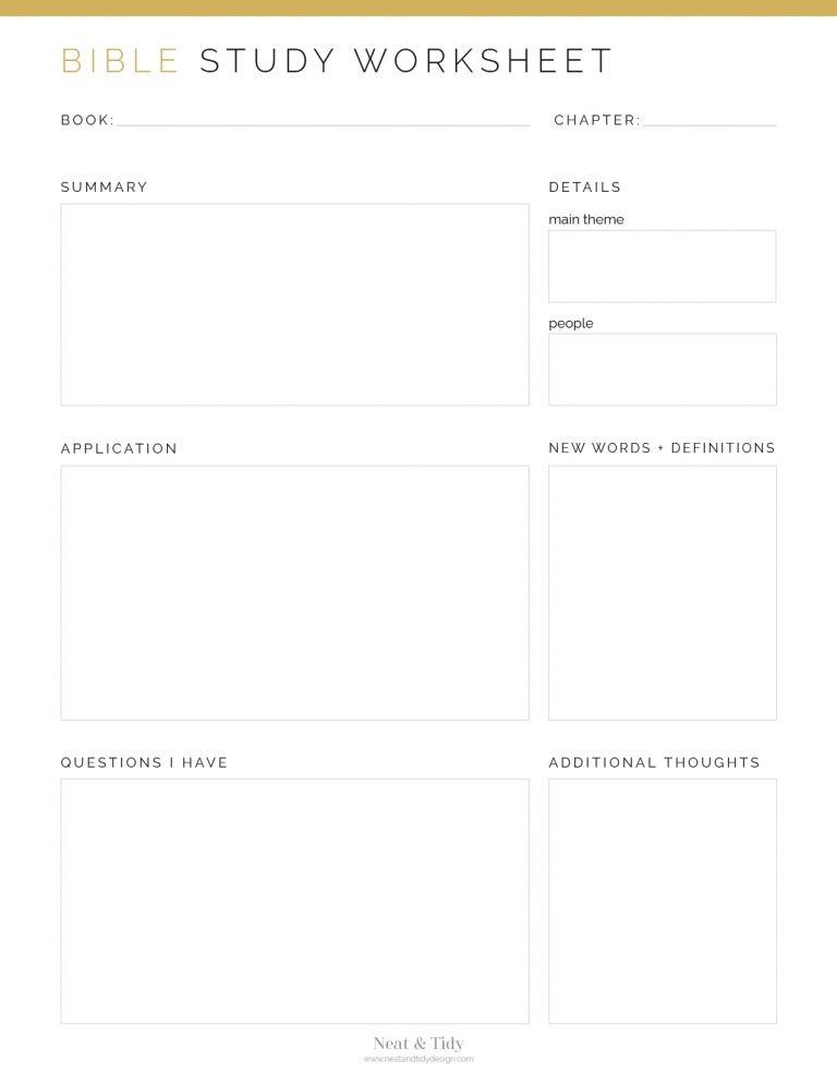 Bible Study Worksheet - Neat and Tidy Design