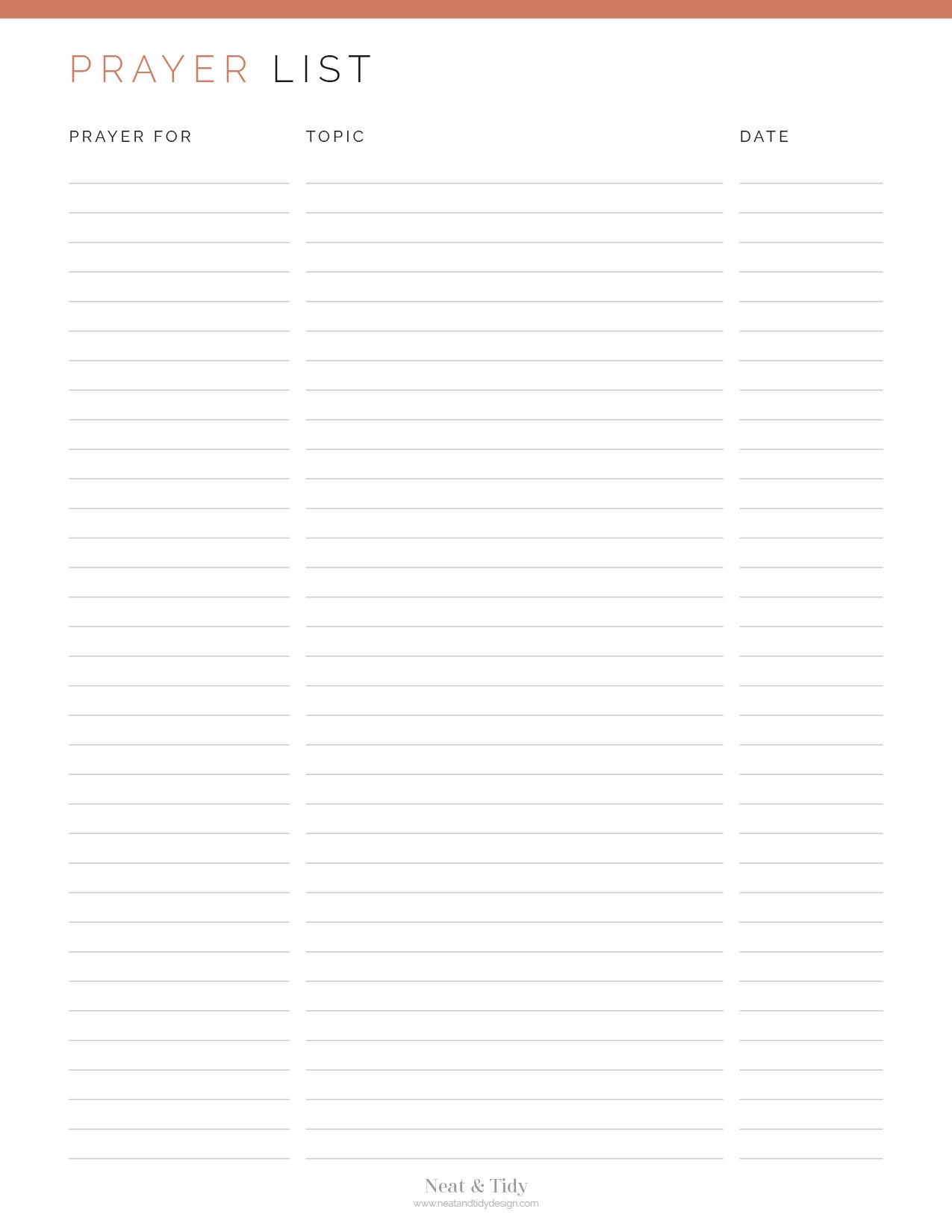 Prayer list - Neat and Tidy Design