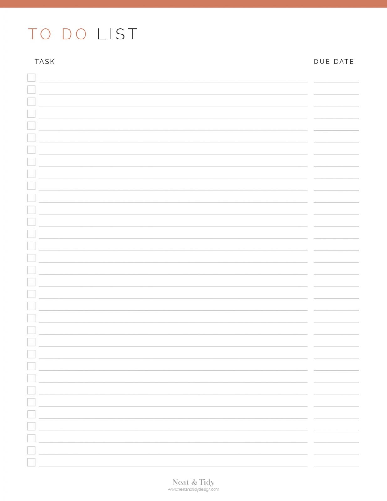 To Do List with Due Date - Neat and Tidy Design