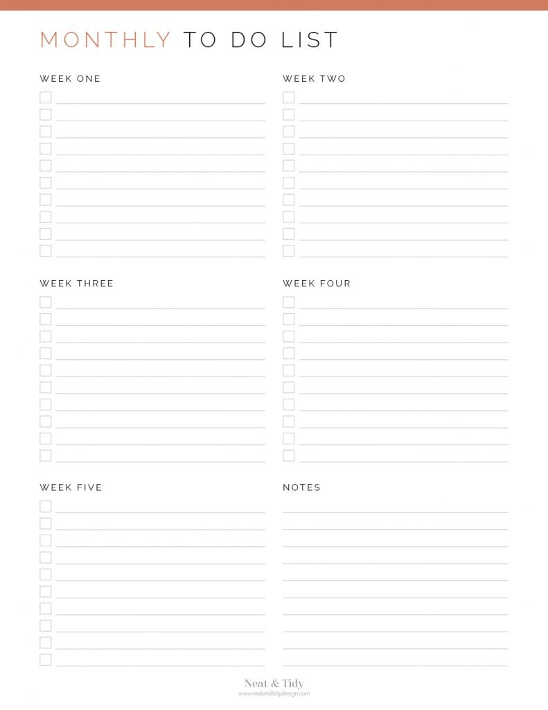 Monthly To Do List - Neat and Tidy Design