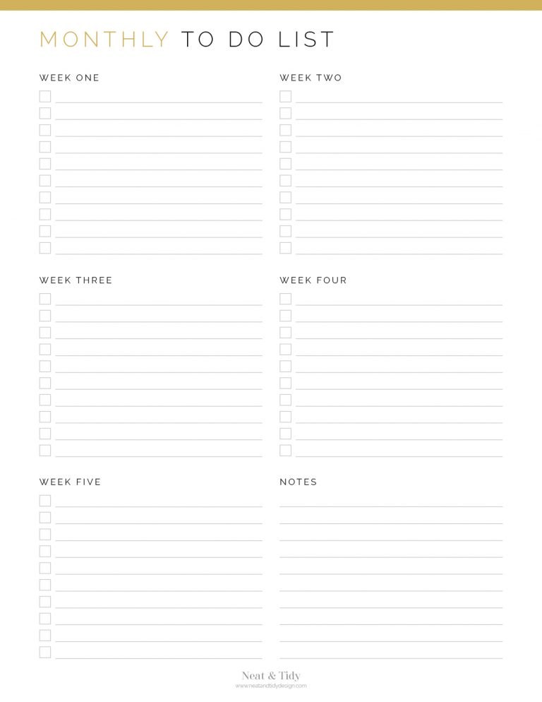 Monthly To Do List - Neat and Tidy Design