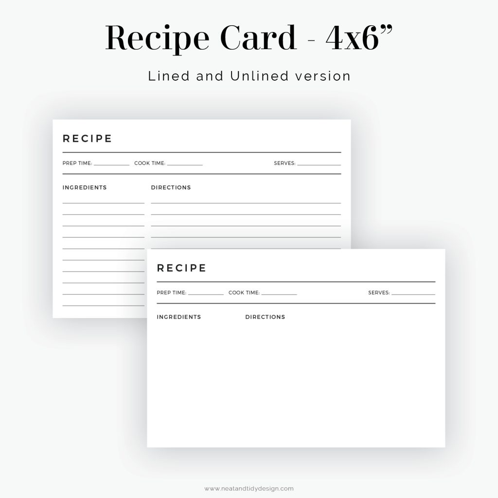 Minimalist 4x6" Recipe Card - Neat and Tidy Design