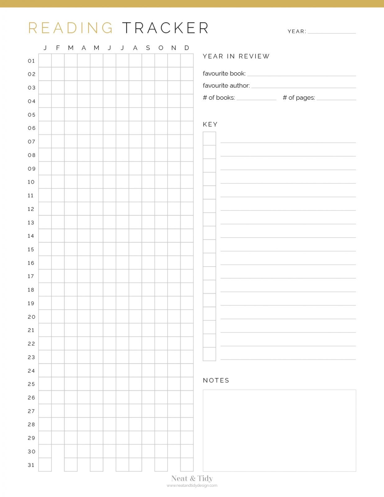 Reading Journal Kit - Neat and Tidy Design