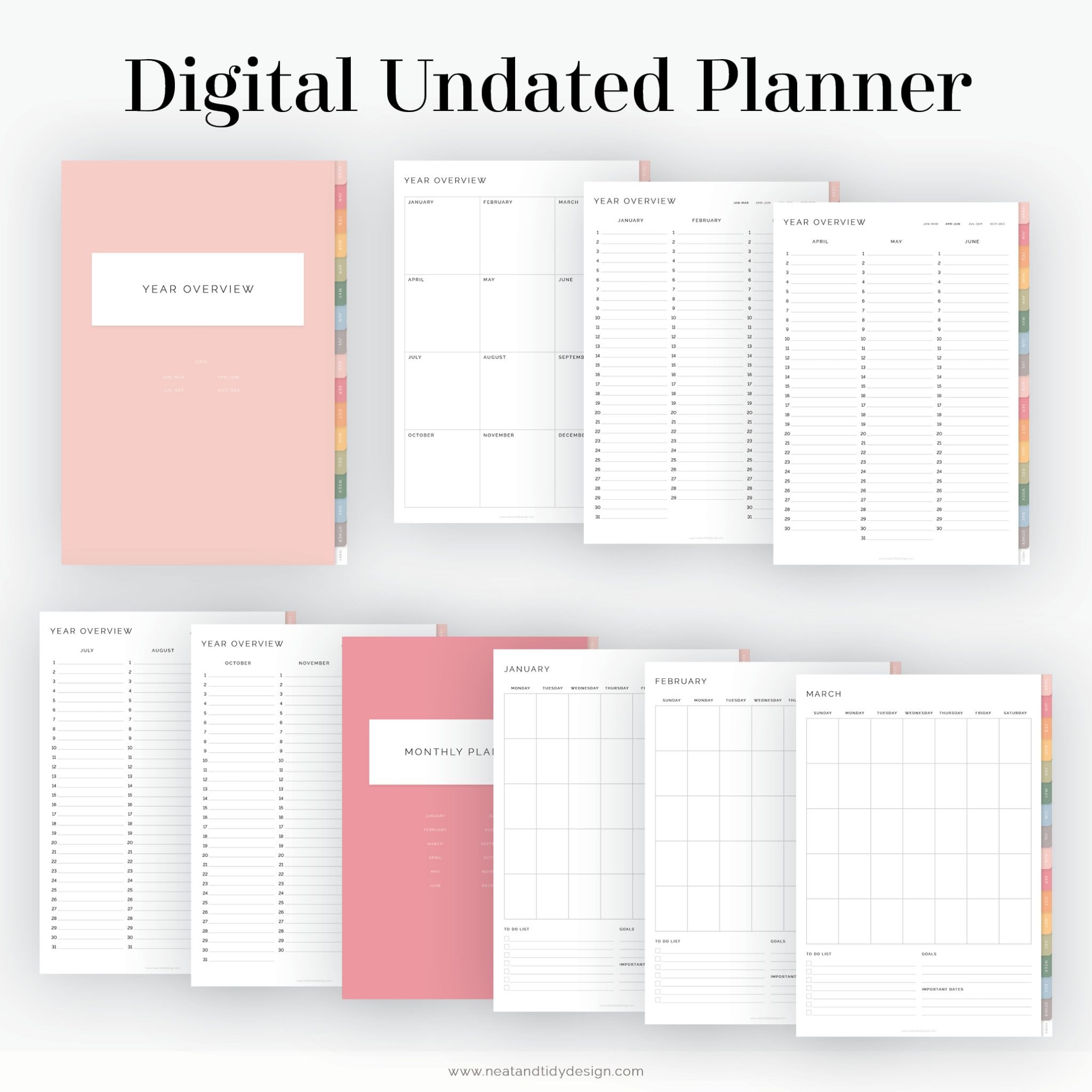 Digital Undated Planner - Neat and Tidy Design