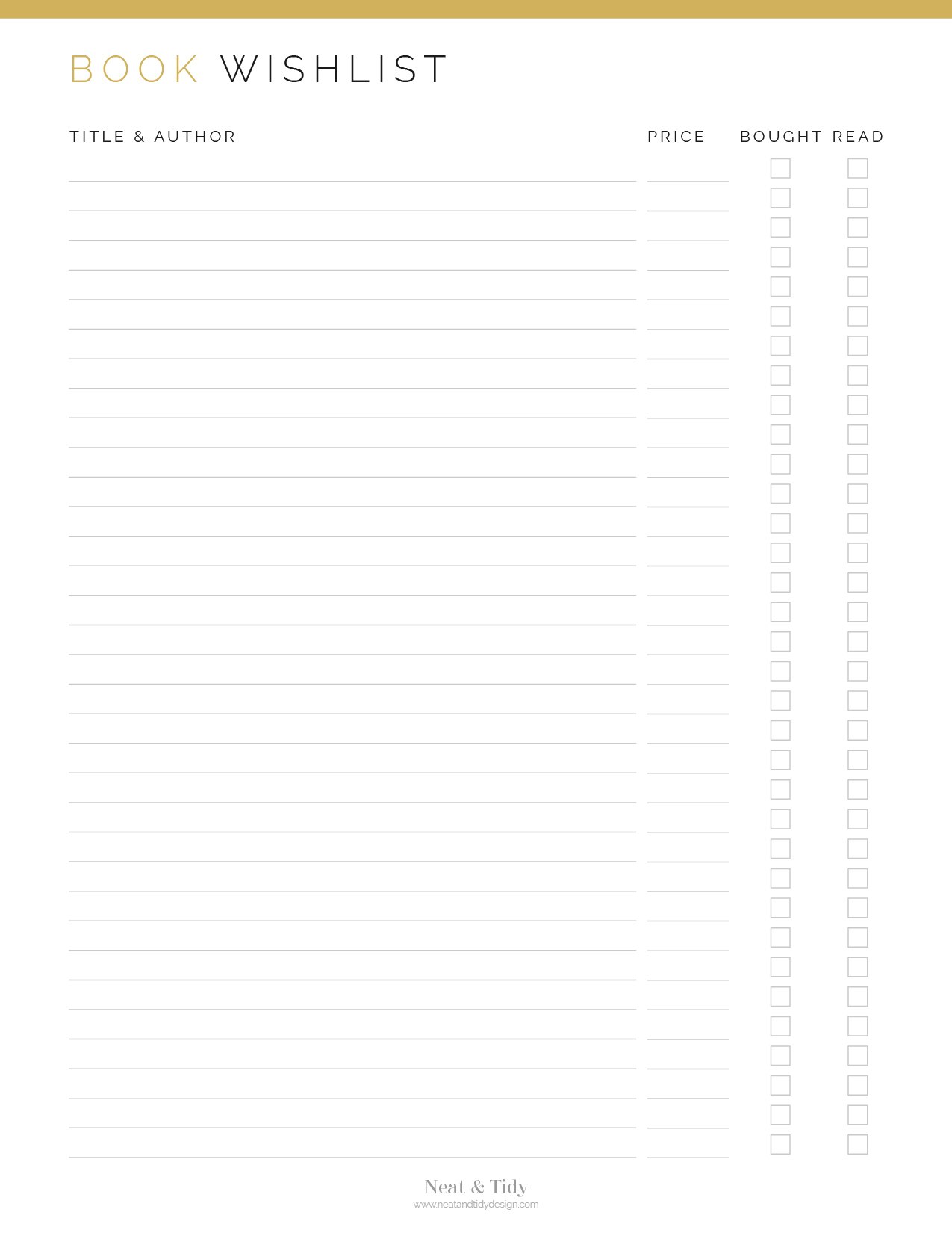 Book Wishlist - Neat and Tidy Design