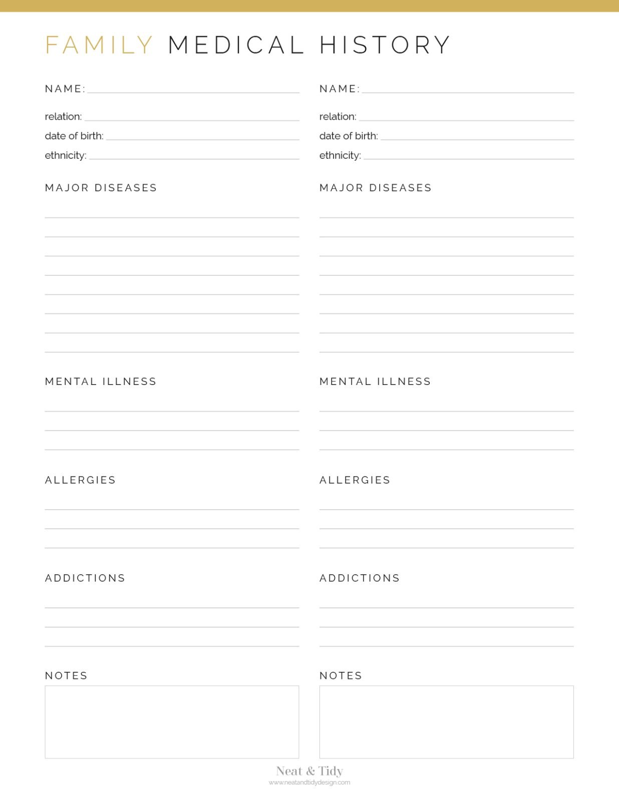 Family Medical History - Neat and Tidy Design