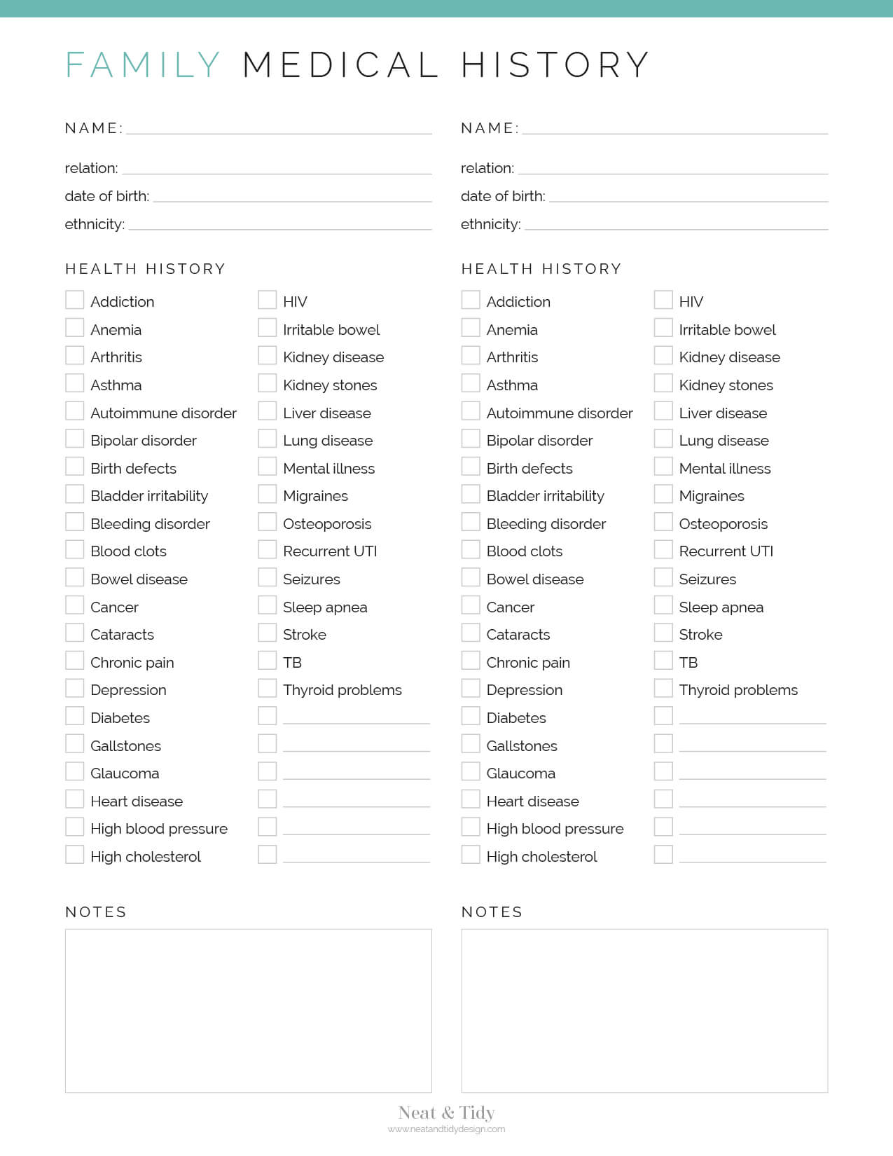 Family Medical History - Neat and Tidy Design