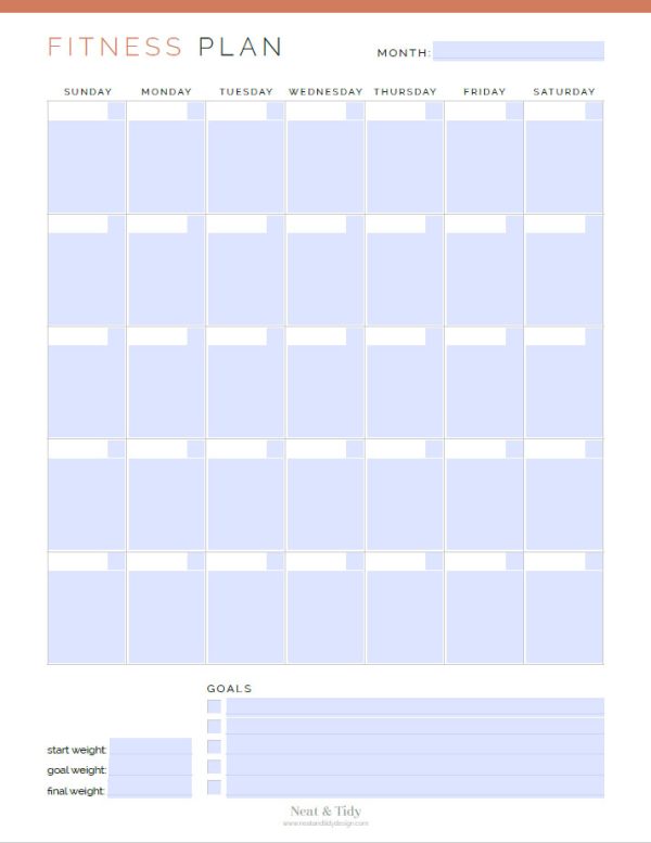 Monthly Fitness Plan - Neat and Tidy Design