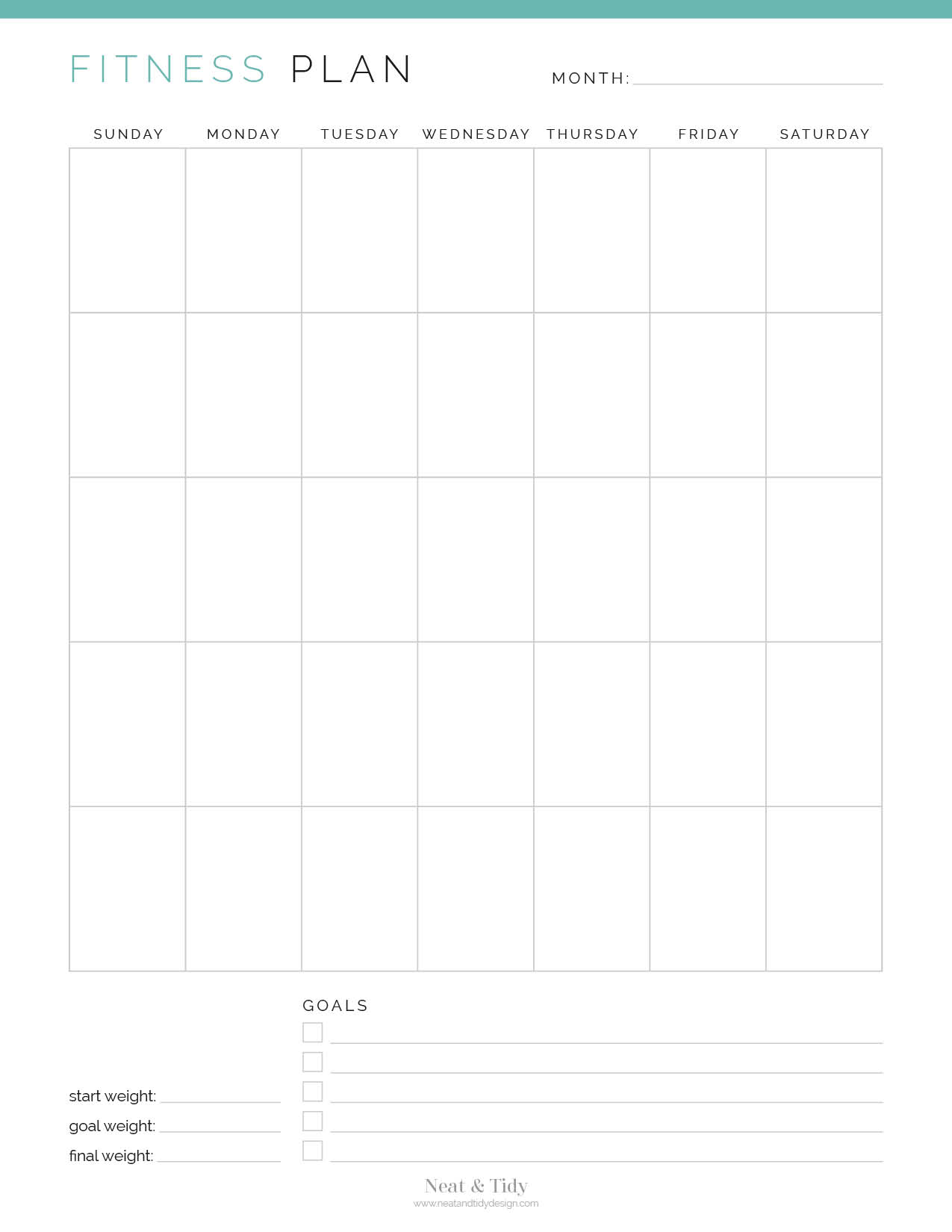 Monthly Fitness Plan - Neat and Tidy Design