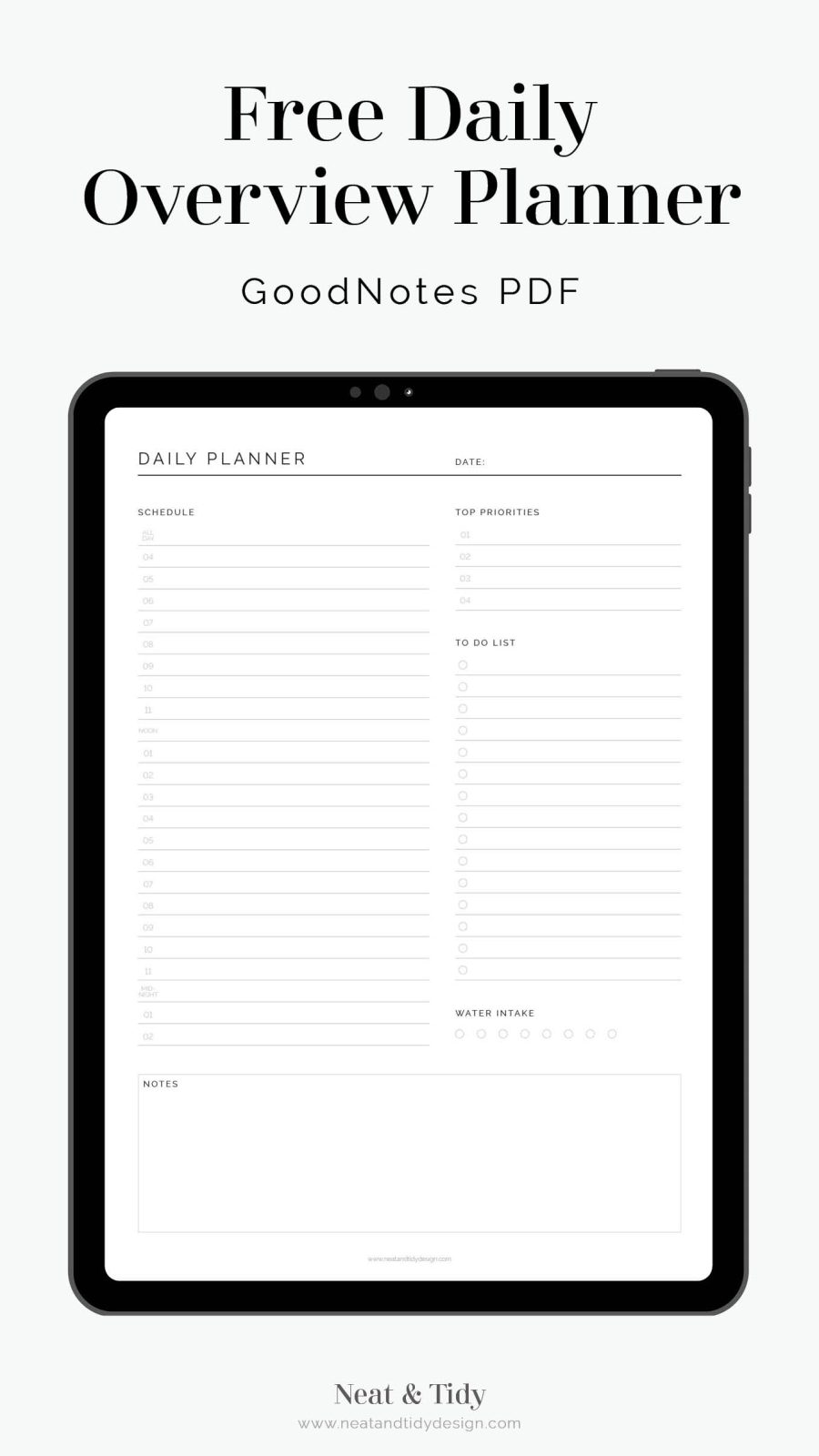 Free Digital Daily Overview Page for Goodnotes & Notability - Neat and ...
