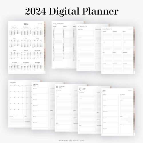 Digital 2024 Daily, Weekly, Monthly Planner - Neat and Tidy Design
