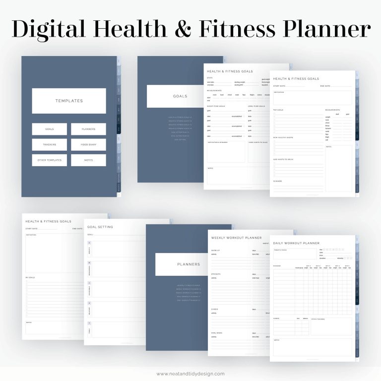 Digital Health & Fitness Planner - Neat and Tidy Design